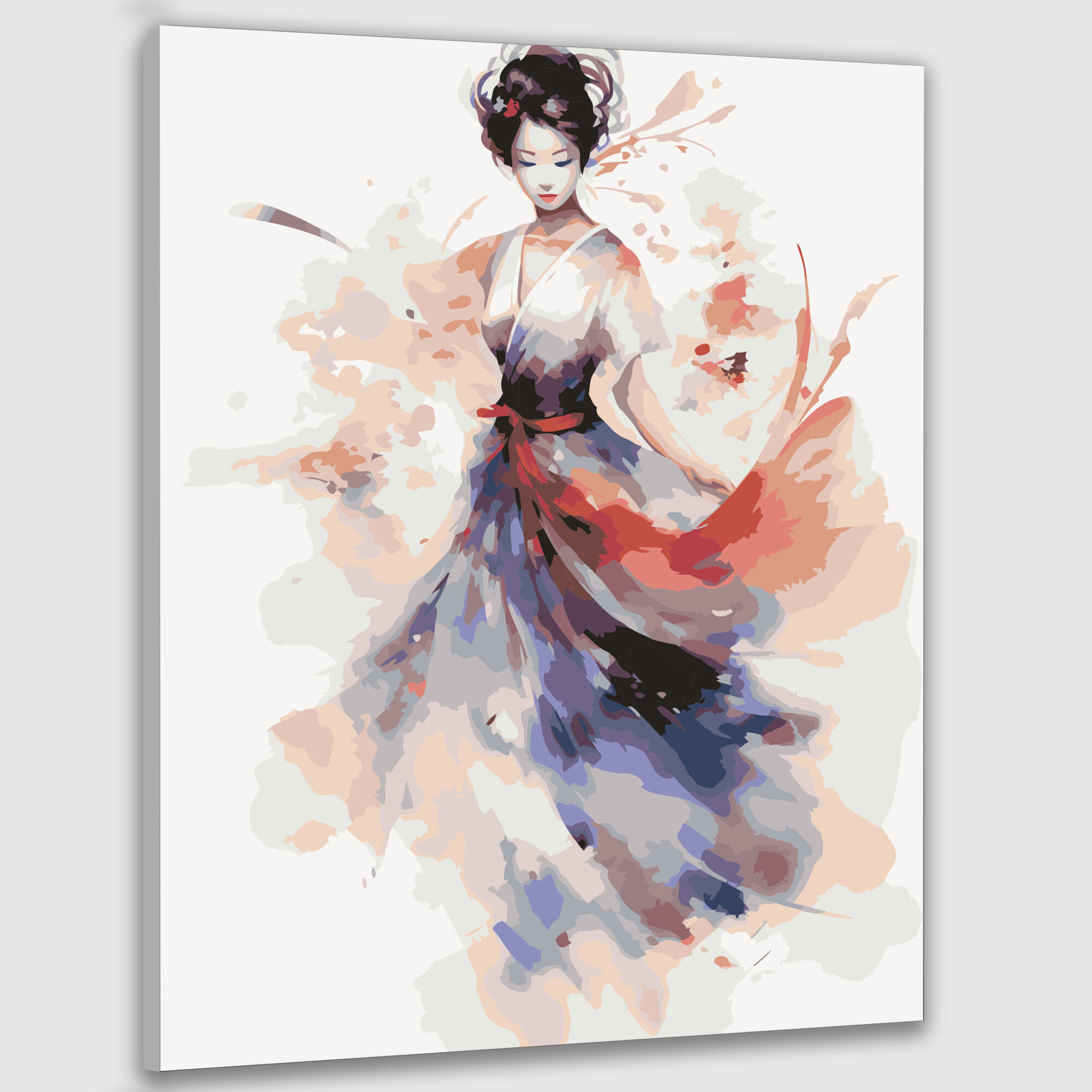 Картина по номерам 40x50 см, гейша, акварельная иллюстрация, традиционный танец, грациозное движение, плавные линии