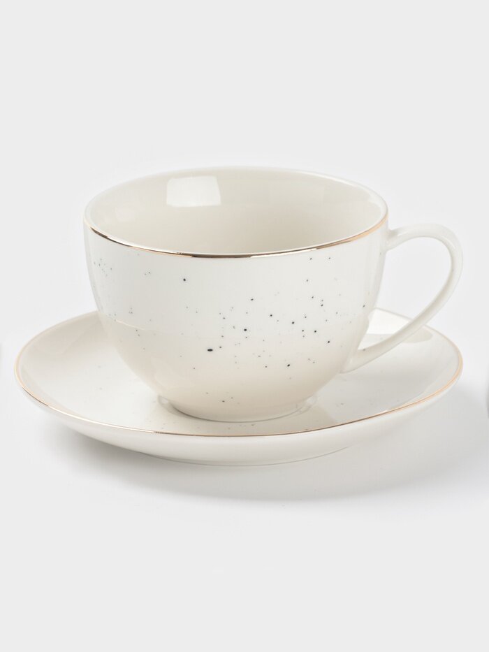 Чайная пара Доляна «Млечный путь», 2 предмета: чашка 220 мл, блюдце d=13.5 см, фарфор, белая в крапинку