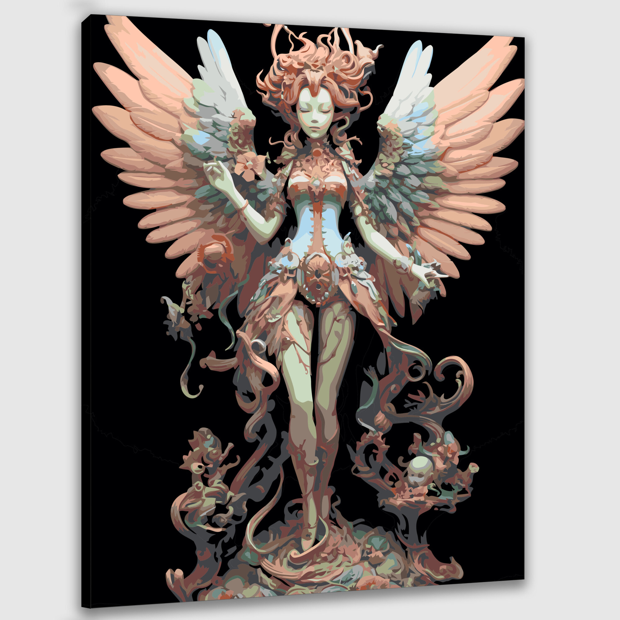 Картина по номерам 40x50 см, глиняная статуэтка, фантазия, замысловатые детали, изящные крылья, озорная улыбка