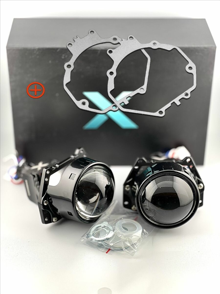 Линзы Bi Led DXL YH3 для Kia Magentis 2005-2010 (линзы + рамки) 3.0 дюйма светодиодные ближнего и дальнего света в автомобильные фары / Би Лед модули на гайку / Hella 3 / комплект 2шт