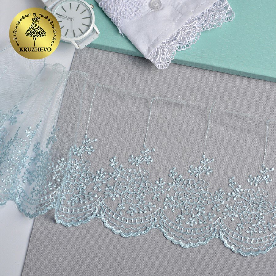 Кружево на сетке KRUZHEVO TR.3657 шир.100мм цв.07 голубой уп.9м