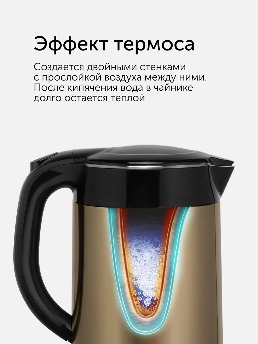 Чайник RED SOLUTION RK-M1582, 1.7л, нержавеющая сталь, двойные стенки — фото 1