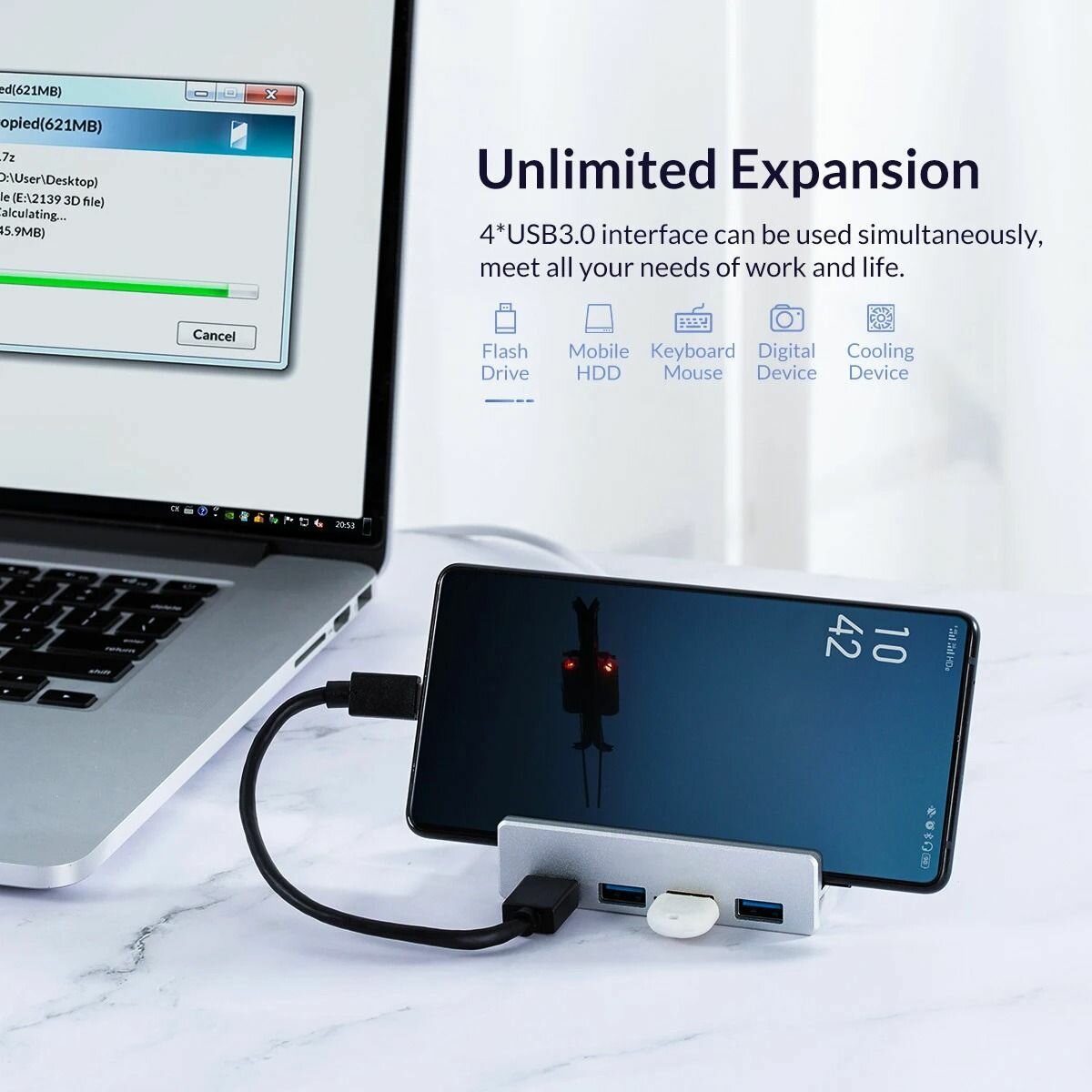 4xUSB разветвитель / USB - хаб Пристегивающийся дизайн для крепления на стол или к монитору