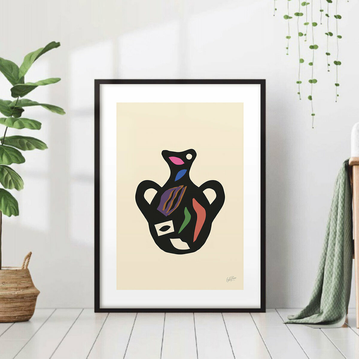 Постер "Кувшин репродукция в современном стиле" 40x50 в черной рамке для интерьера на стену