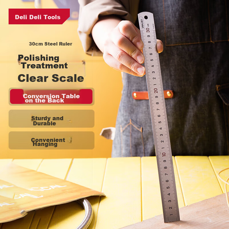 Deli Stainless Steel Straight Ruler, Metric Scale Ruler, Drawing Steel Ruler, 30cm, Essential for Emergency Use