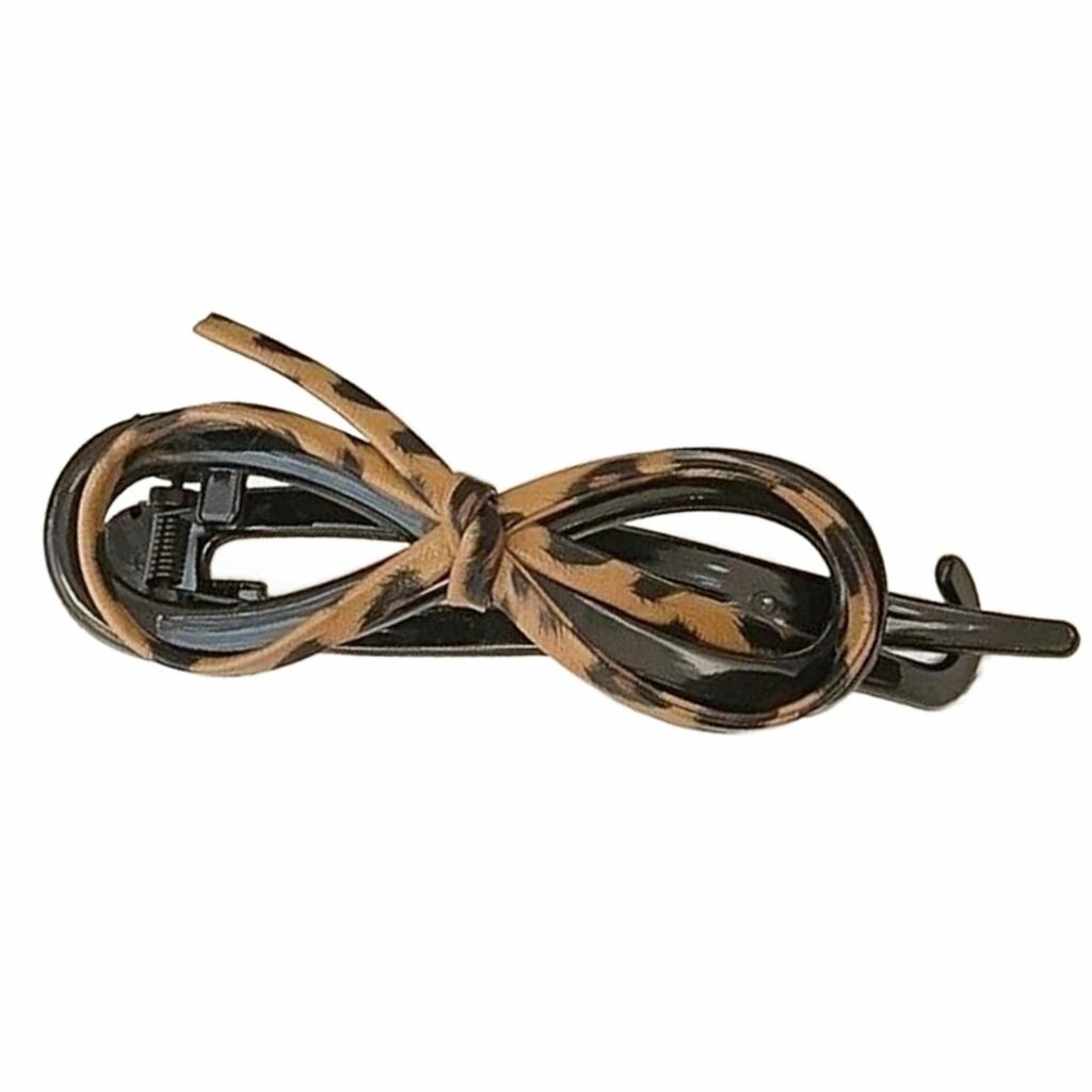 (Один) Кожаный бант с закручивающимся зажимом-леопардовым узором