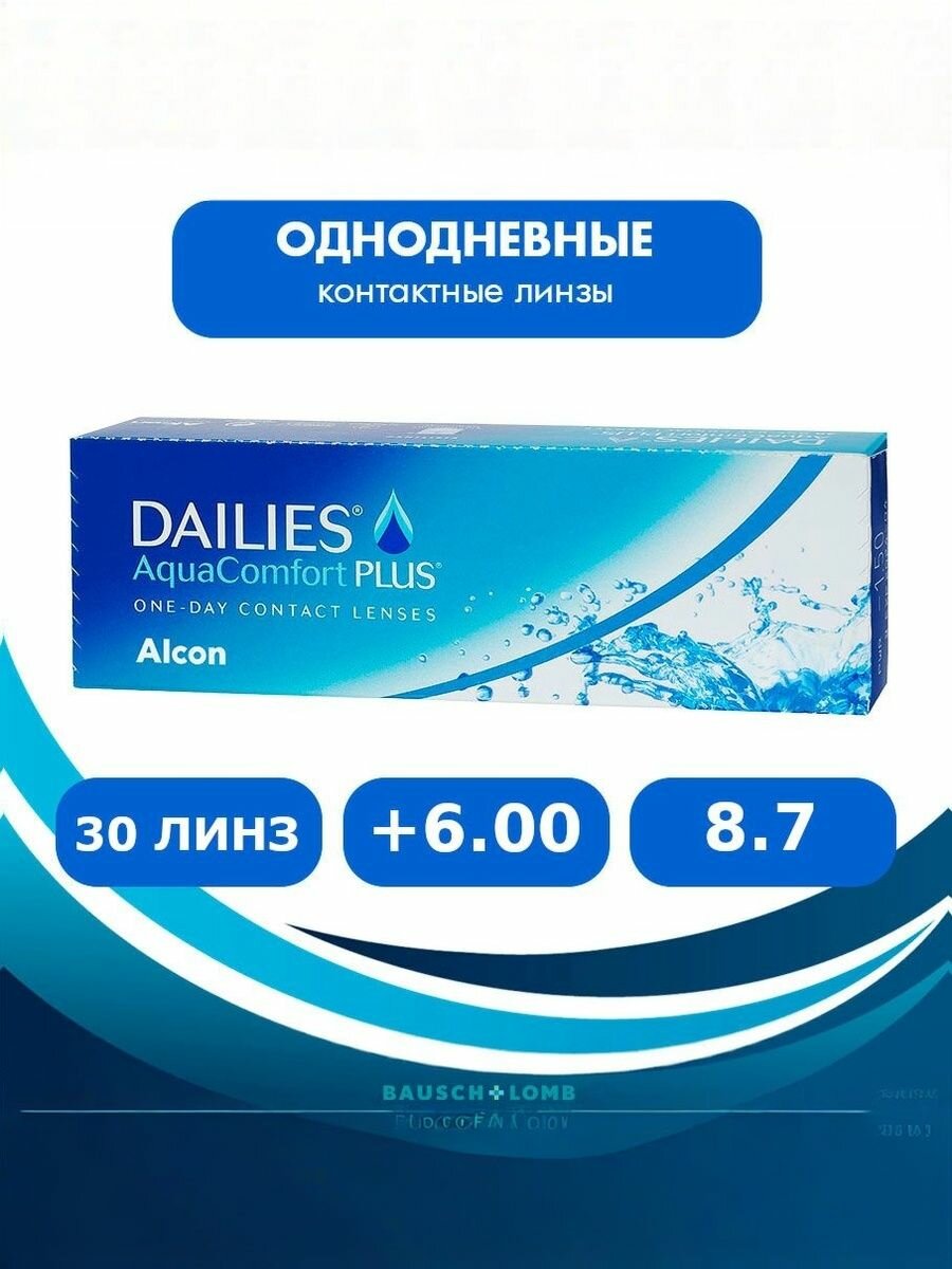 Alcon Dailies Aquacomfort Plus (30 линз), 8.7, +6,00