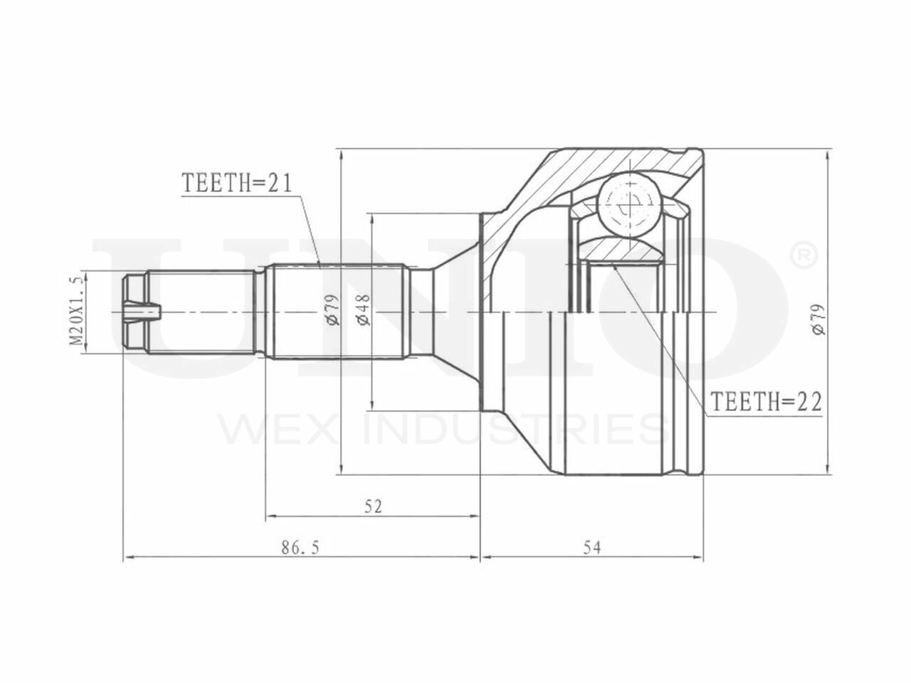 ШРУС наружный (МКПП), для Пежо 206 98-, 207 06-, Ситроен C3 02-, Peugeot Citroen 02-, артикул CVJ-20180 производителя UNIO