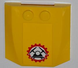 Wedge 4 x 4 x 2/3 Triple Curved with Miners Logo (Helmet with Crossed Pickaxes in Gear) Pattern (Sticker) - Sets 4200 / 4201, 45677pb059 Yellow U
