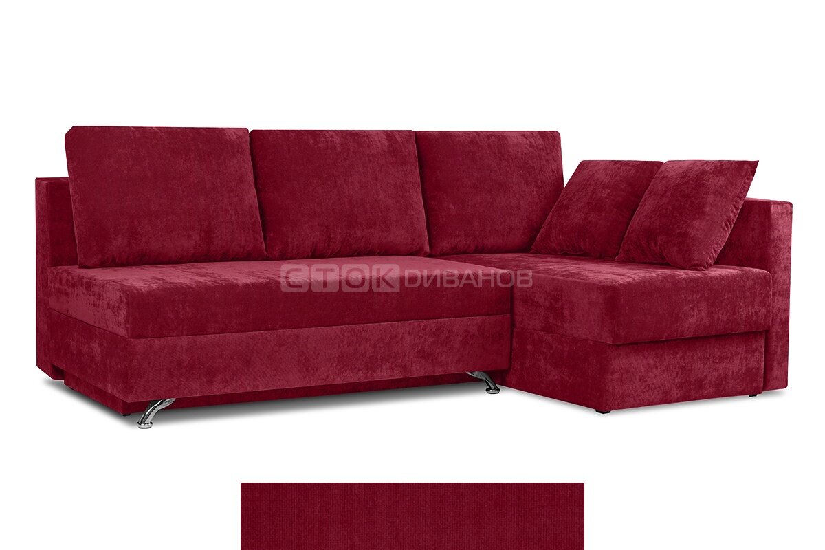 Угловой диван Сток Диванов Диксон Wine красный/бордовый 200 см, механизм еврокнижка