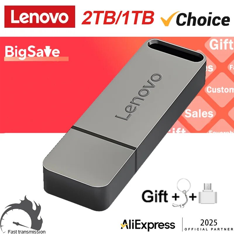 Lenovo металлический флэш-накопитель USB 3.0 2 ТБ 2TB Red