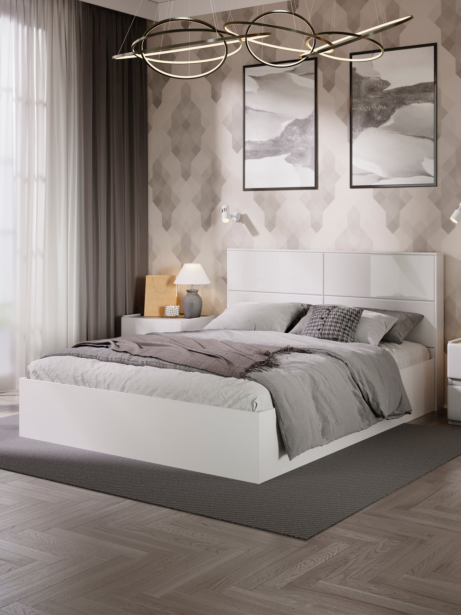 Кровать ТриЯ "Тесса", двуспальная, ЛДСП, цвет белый жемчуг/белый глянец