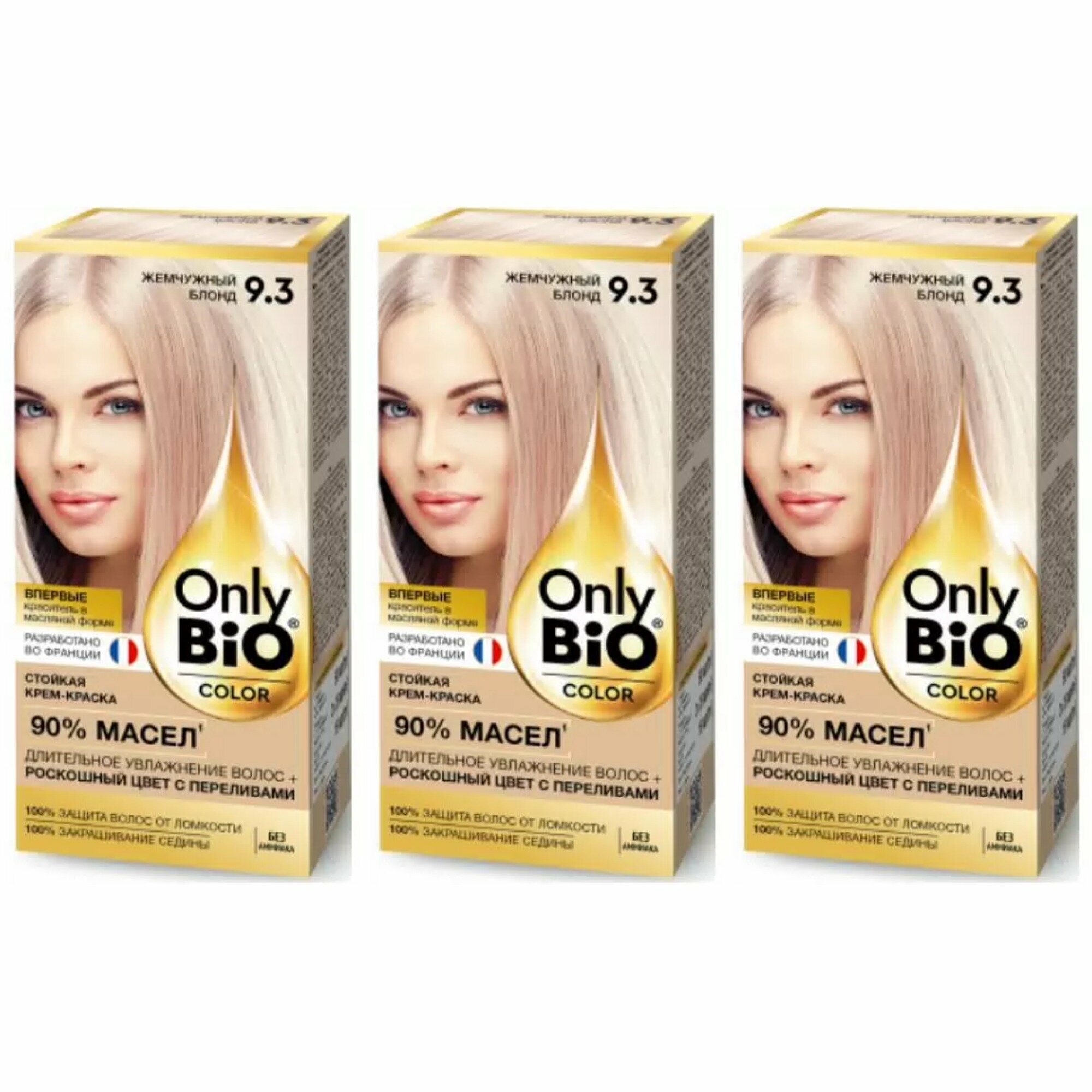 Краска для волос фитокосметик, Кремовая, стойкая, Only Bio color, тон 9.3 Жемчужный блонд, 115 мл, 3 шт