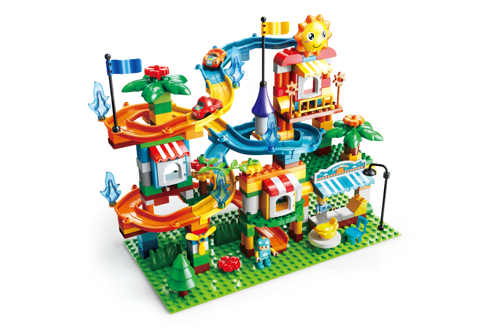 Конструктор FEELO Горка "Трек с машинками" FL1640, 211 дет, для детей от 3 лет SQNKJ