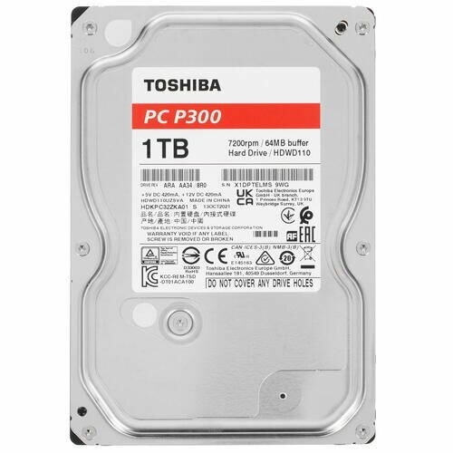 3.5" 1 ТБ Жесткий диск Toshiba P300 (HDWD110UZSVA) - SATA III, 6 Гбит/с, 7200 об/мин, кэш память - 64 МБ