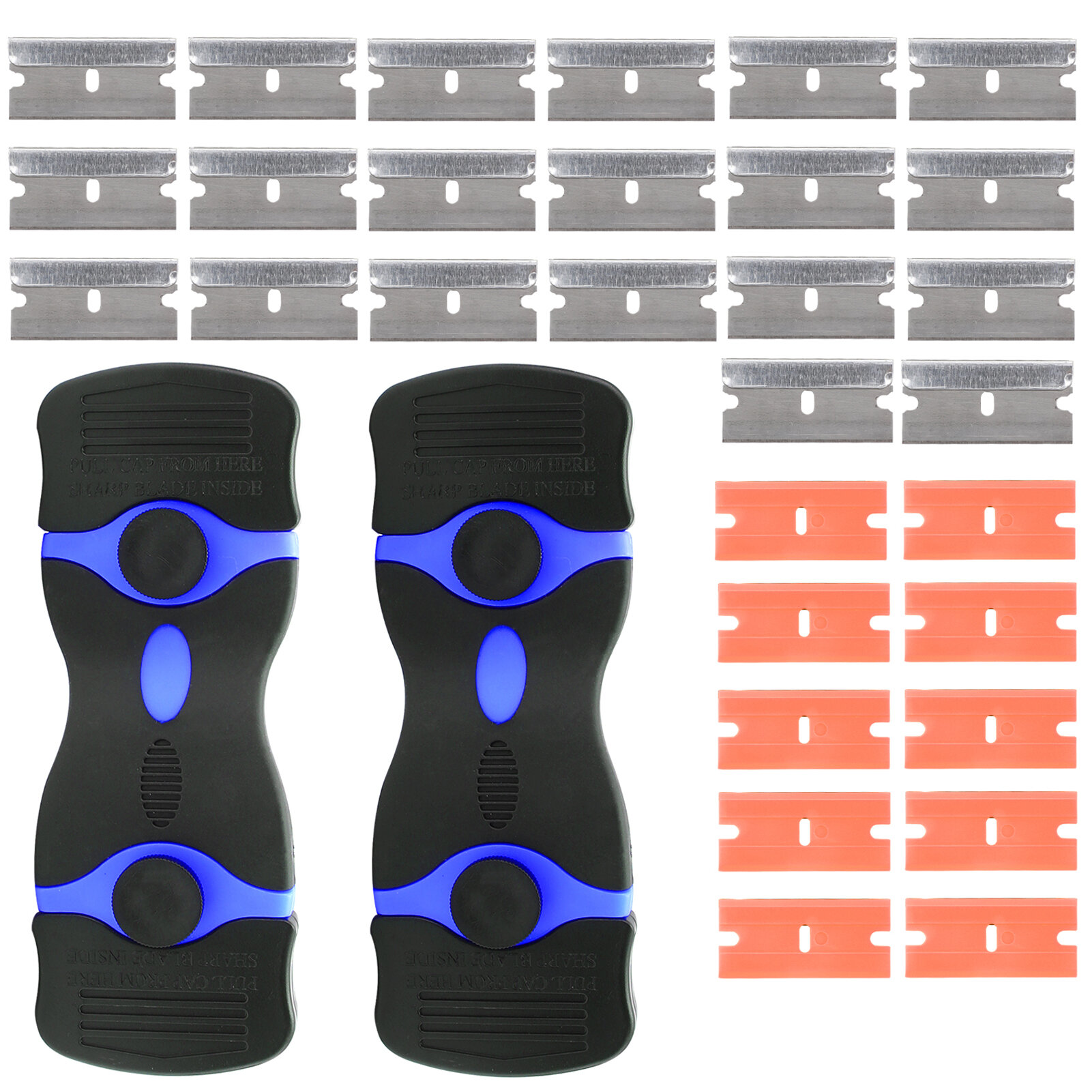 Скребок для бритвенных лезвий, 2 упаковки Обоюдоострого Инструмента для удаления Скребков с 30 Шт. Лезвий, Пластик для удаления Наклеек, Отличительных знаков в автомобиле, Стекле, Окне, Полу (Синий)
