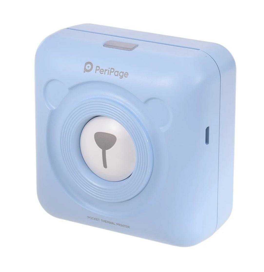 Термопринтер, для чеков и наклеек, синий, портативный, для термобумаги