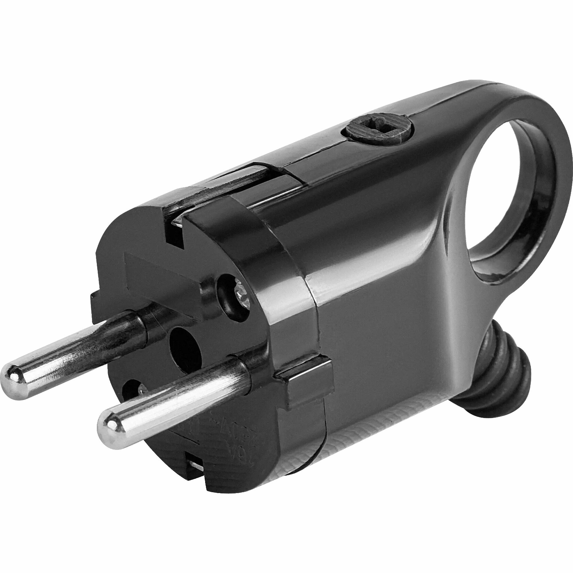 Duwi Вилка угловая с ушком 250 В, заземление 16 А, черный цвет для электросети