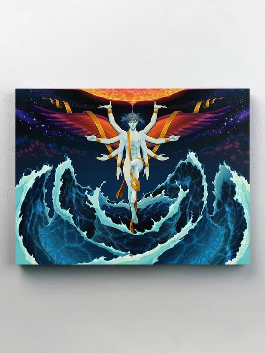 Интерьерная картина на холсте "Иллюстрация - Бог Шива в океане" размер 40x30 см