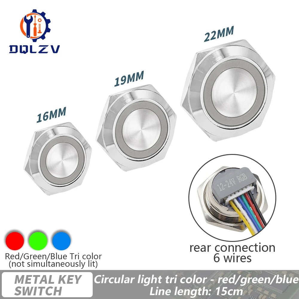 Металлический кнопочный переключатель DQLZV 19 мм, RGB