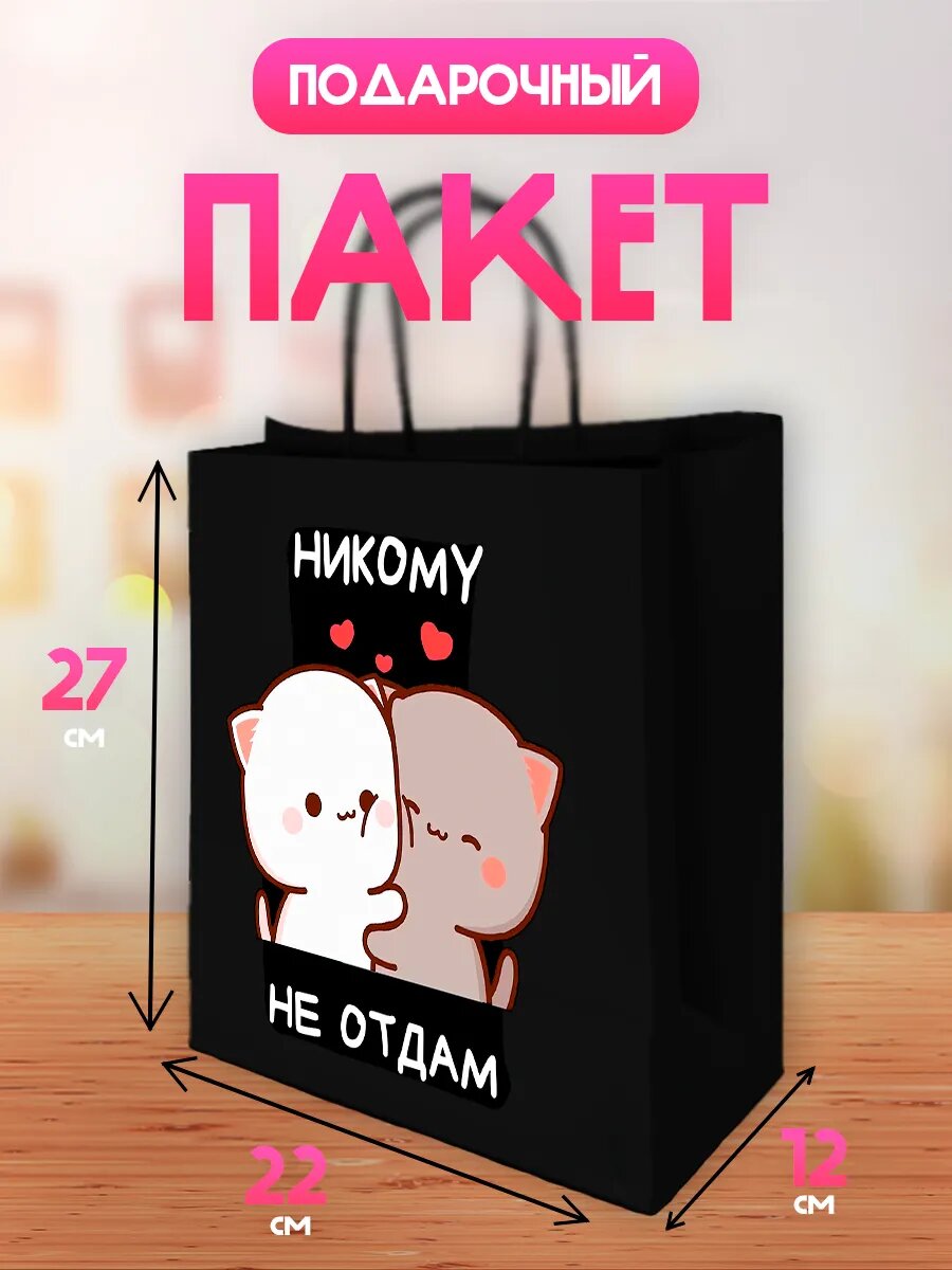 Пакет подарочный большой черный с наклейкой, упаковка для подарка, 26х31 см