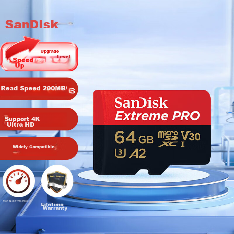 SanDisk 64GB TF (MicroSD) Memory Card, U3 C10 A2 V30 4K Ultra Extreme Mobile Edition, Read Speed 200MB/s