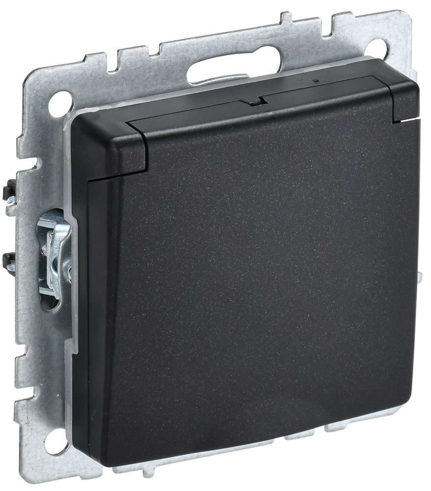 IEK BRITE Роз. с заземлением/ш с кр. 16А IP44 РСбш10-3-44-БрЧ черн, BR-R16-16-44-K02