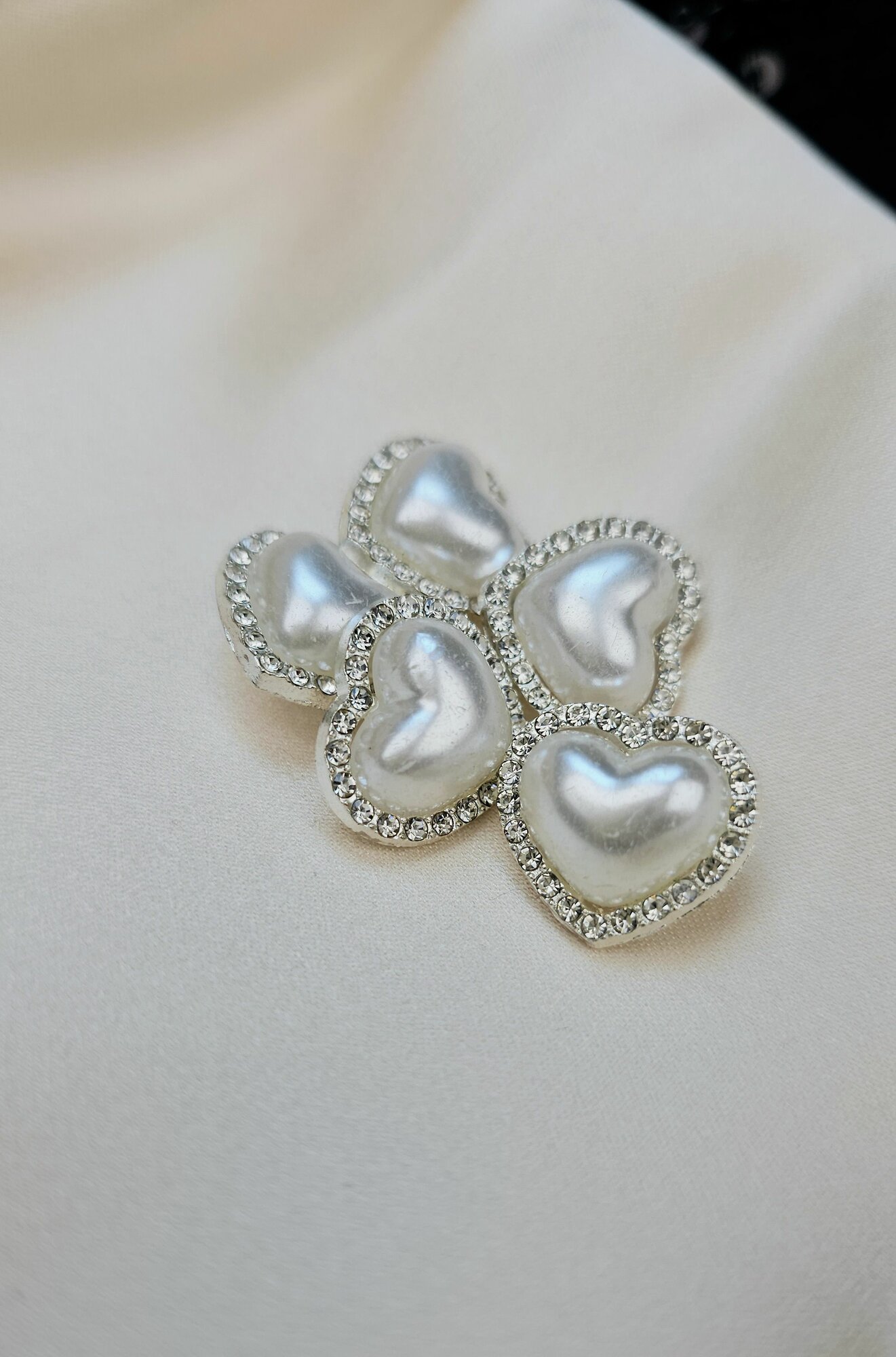 Пуговицы "Жемчужное Сердце в сиянии страз" 19 мм, 5 штук