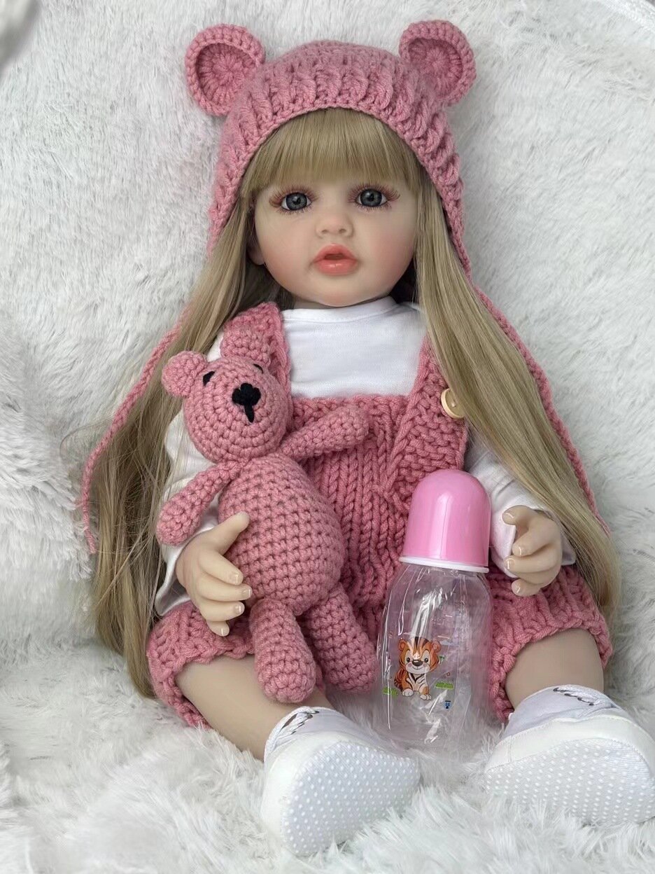 BZDOLL полностью силиконовый реборн-кукла, 55 см, длинные волосы "Дуо Дуо", моющаяся реалистичная игрушка-компаньон