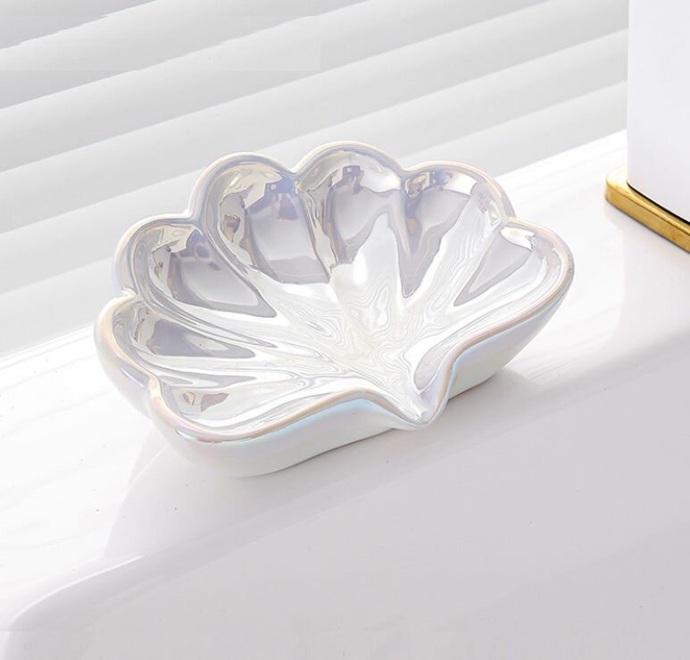 Мыльница интерьерная DAENERO в ванную комнату, на кухню с сливом для воды, держатель для мыла в виде ракушки, керамика