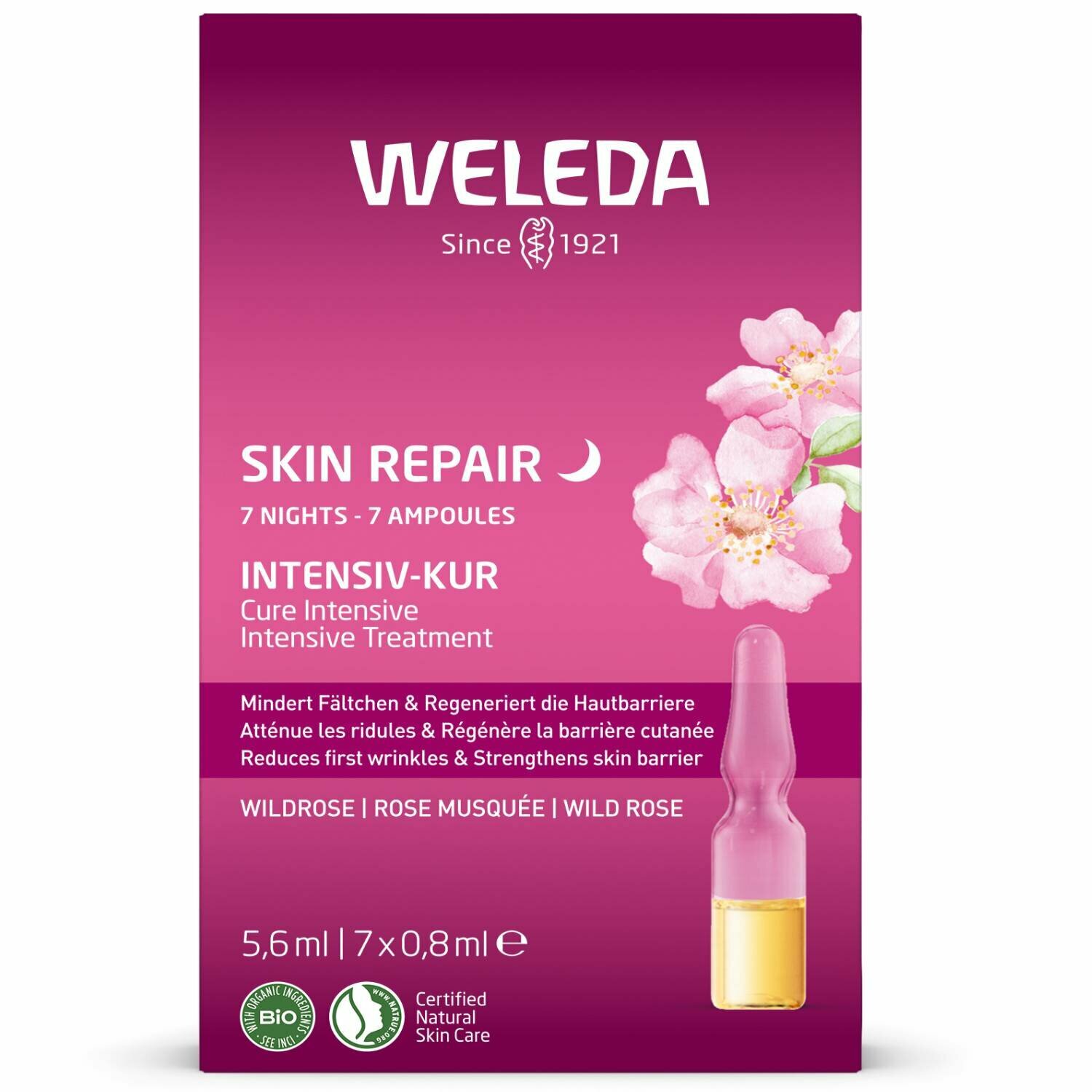Разглаживающий концентрат для лица, 7 ампул х 0,8 мл (Weleda, Розовая линия)