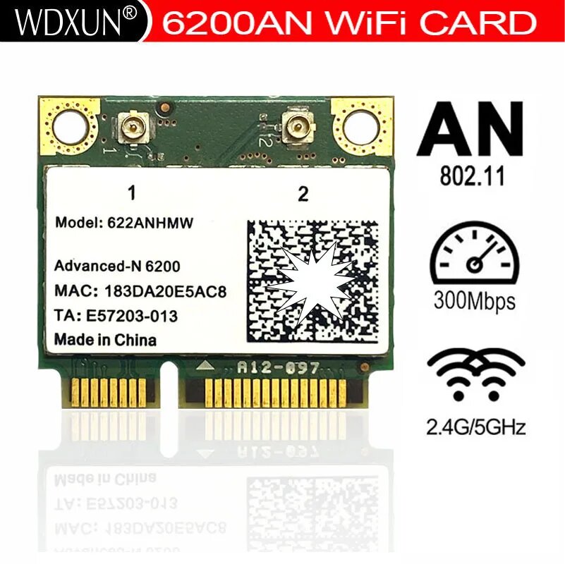 Centrino Advanced-N 6200 622ANHMW 6200AGN половина Mini PCI-E 300 Мбит/с двухдиапазонная беспроводная карта 2,4G/5GHZ WIFI