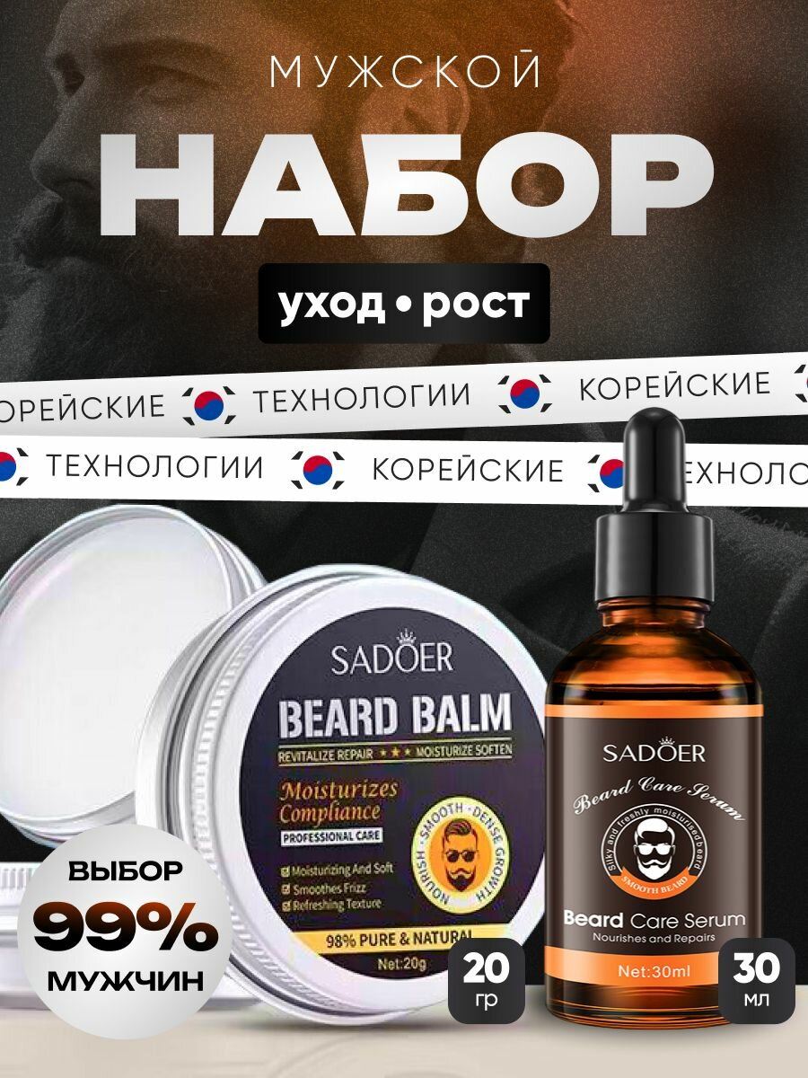 Набор для ухода за бородой, воск + масло для роста бороды