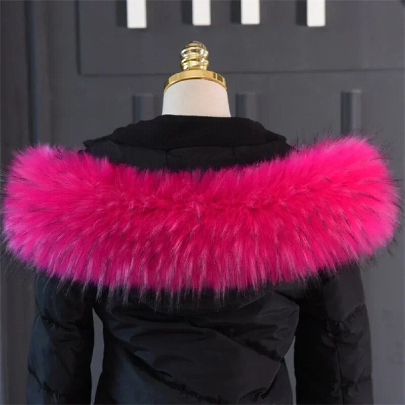 2025 Женщины фальшивый мех воротник пушистый роскошный зимний теплый шарф мужчины детские куртки капюшон мех отделка полосы 75 см ракун мех обернуть шаль