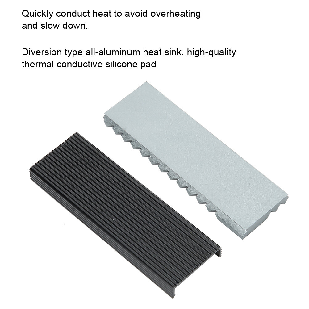 Heatsink для M.2 2280, односторонний, термоупроводящий, компьютерные аксессуары, черный, 1 шт. Heatsink 1, 1 шт. Heatsink 2, 4 шт. Thermal Pad, алюминий, размеры 73.00mm x 9.60mm x 24.40mm, метод охлаждения пассивное дренажное, для SSD M.2 2280 с