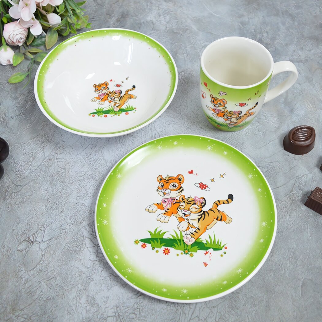 Набор детской посуды "Please Smile" 3 предмета, керамика, тигрята