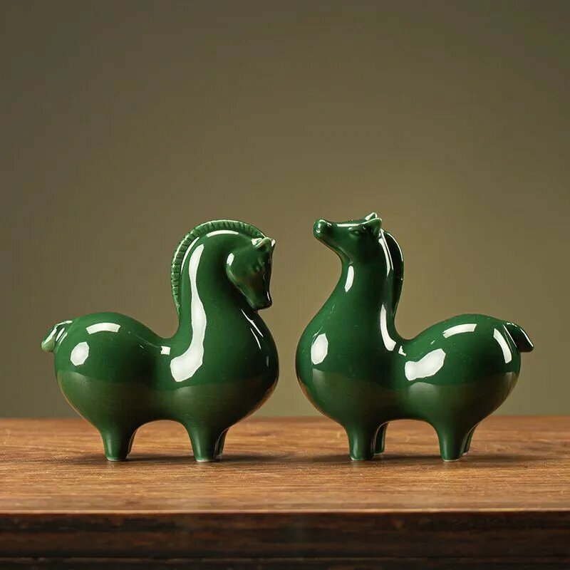 Статуэтка CHUNZHIRAN Изумрудно-зеленый (9,1 см * 4,7 см * 9,2 см) Керамическая скульптура Тангма, статуэтки для интерьера