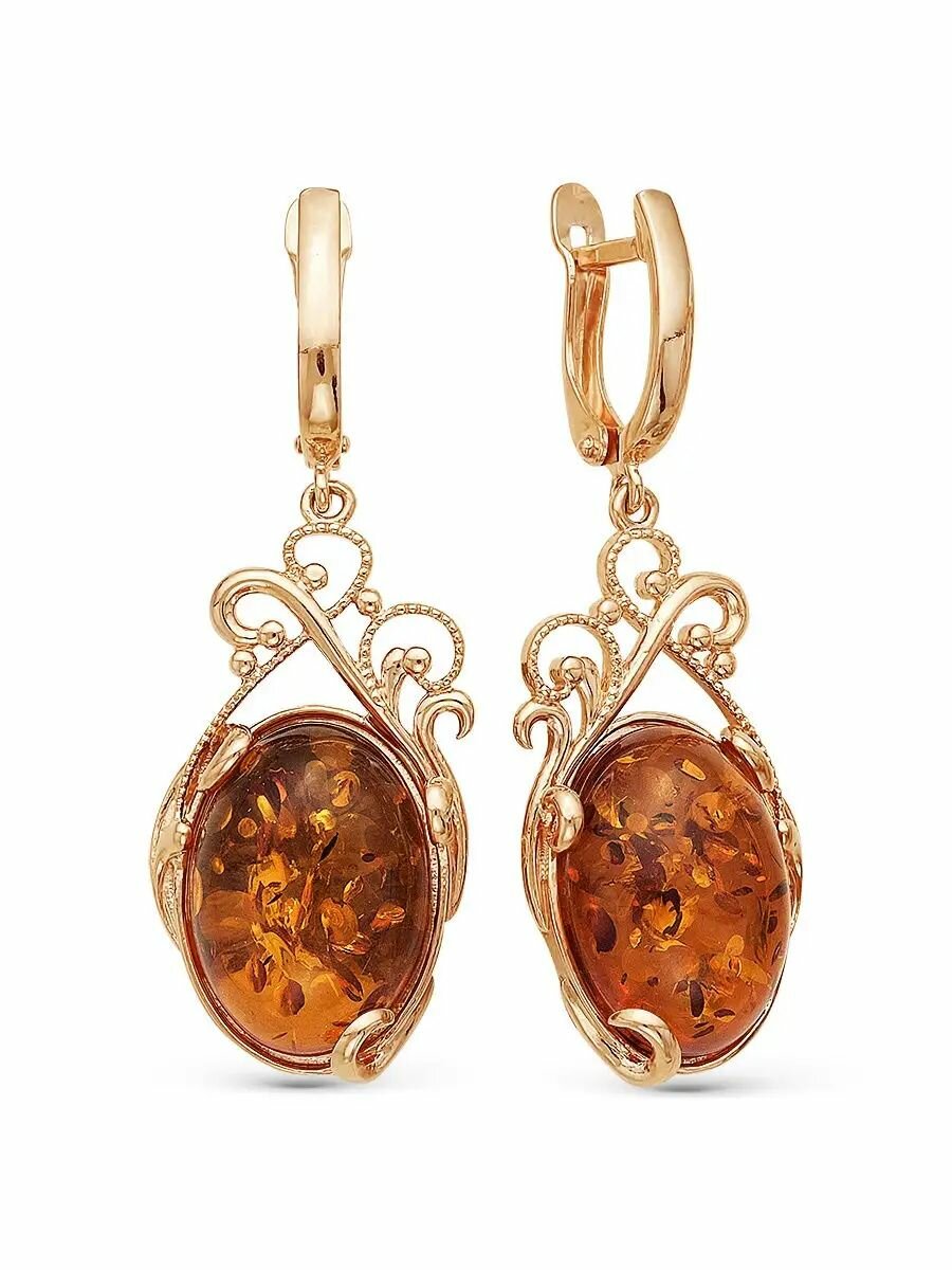 Серьги с подвесками, серебро, 925 проба, янтарь синтетический