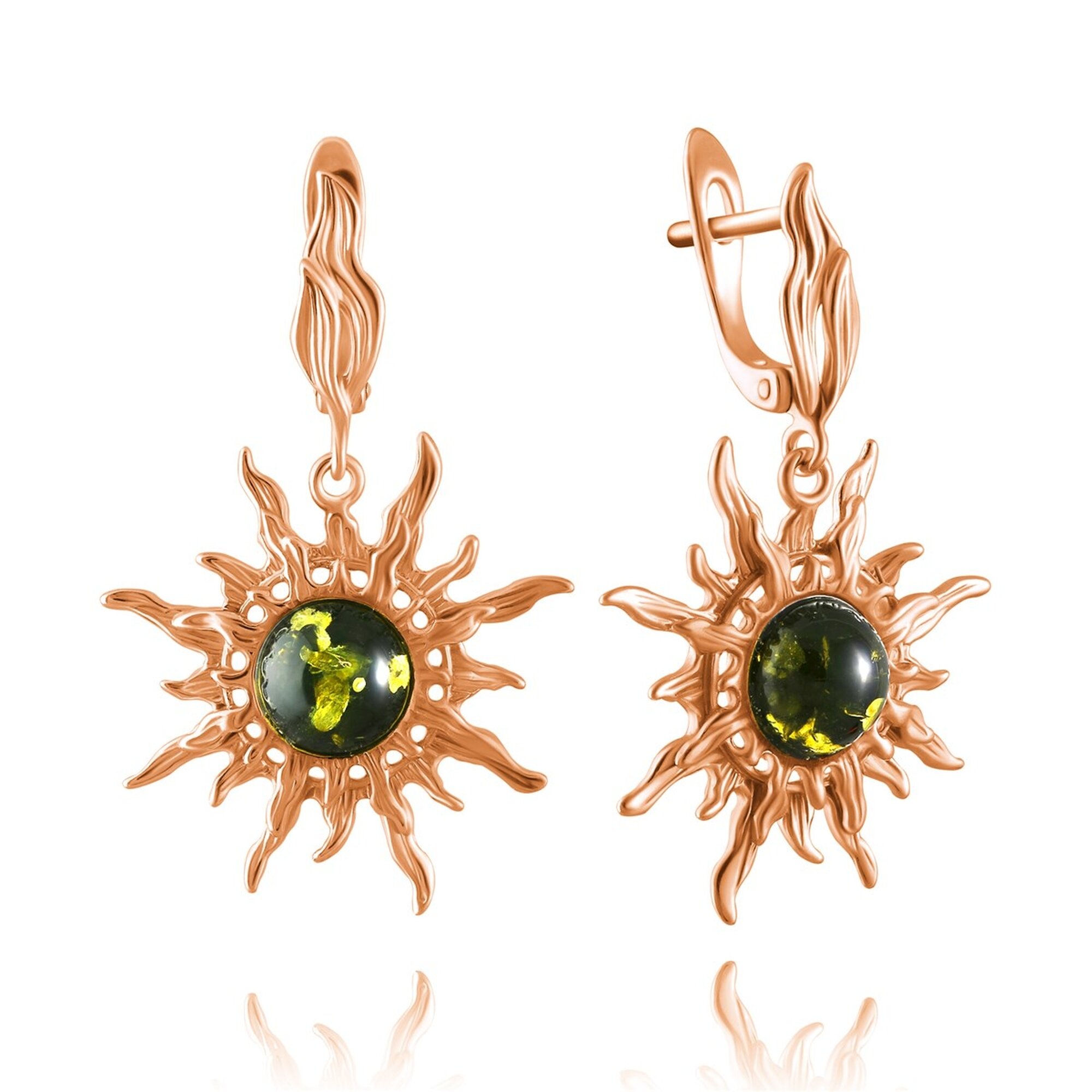 Серьги, серебро, 925 проба, золочение, янтарь