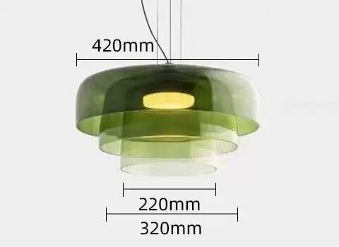 Простой дизайн люстры из тонированного стекла, зеленый, 3 яруса