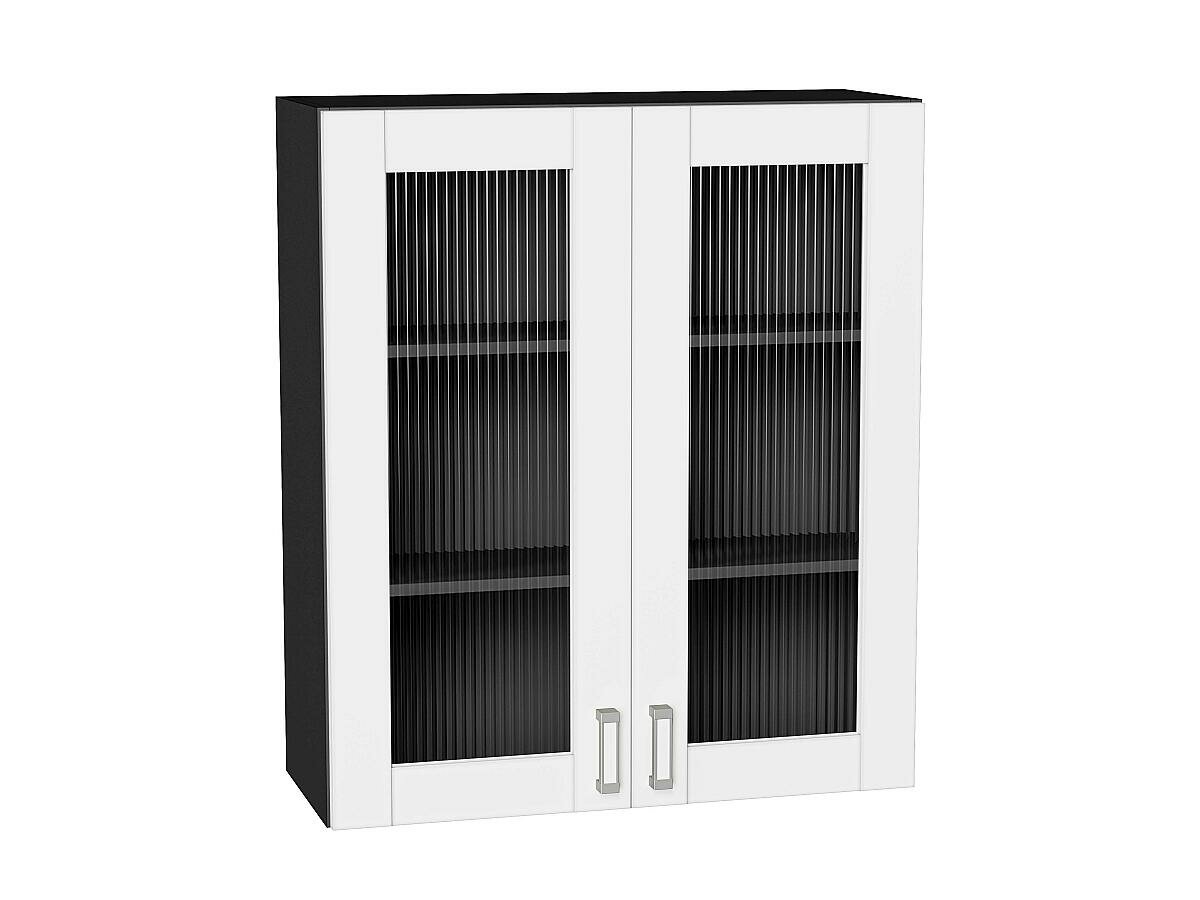 Шкаф верхний с 2-мя остекленными дверцами Лофт, цвет фасада White Silk, цвет каркаса Graphite, стекло Magic Moru V, 920*800*320 мм