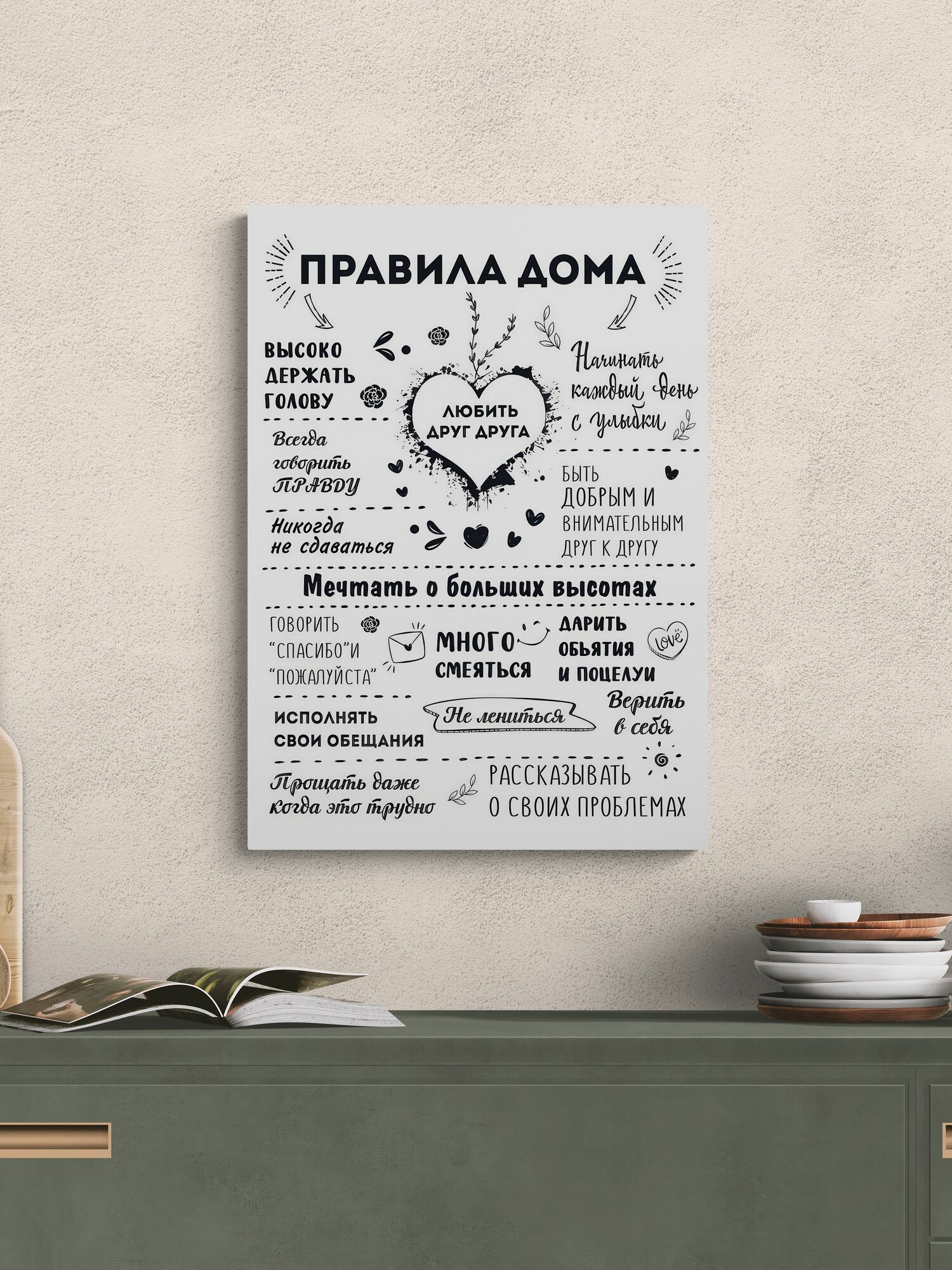 Картина семейная "Правила дома" 70х50 на холсте