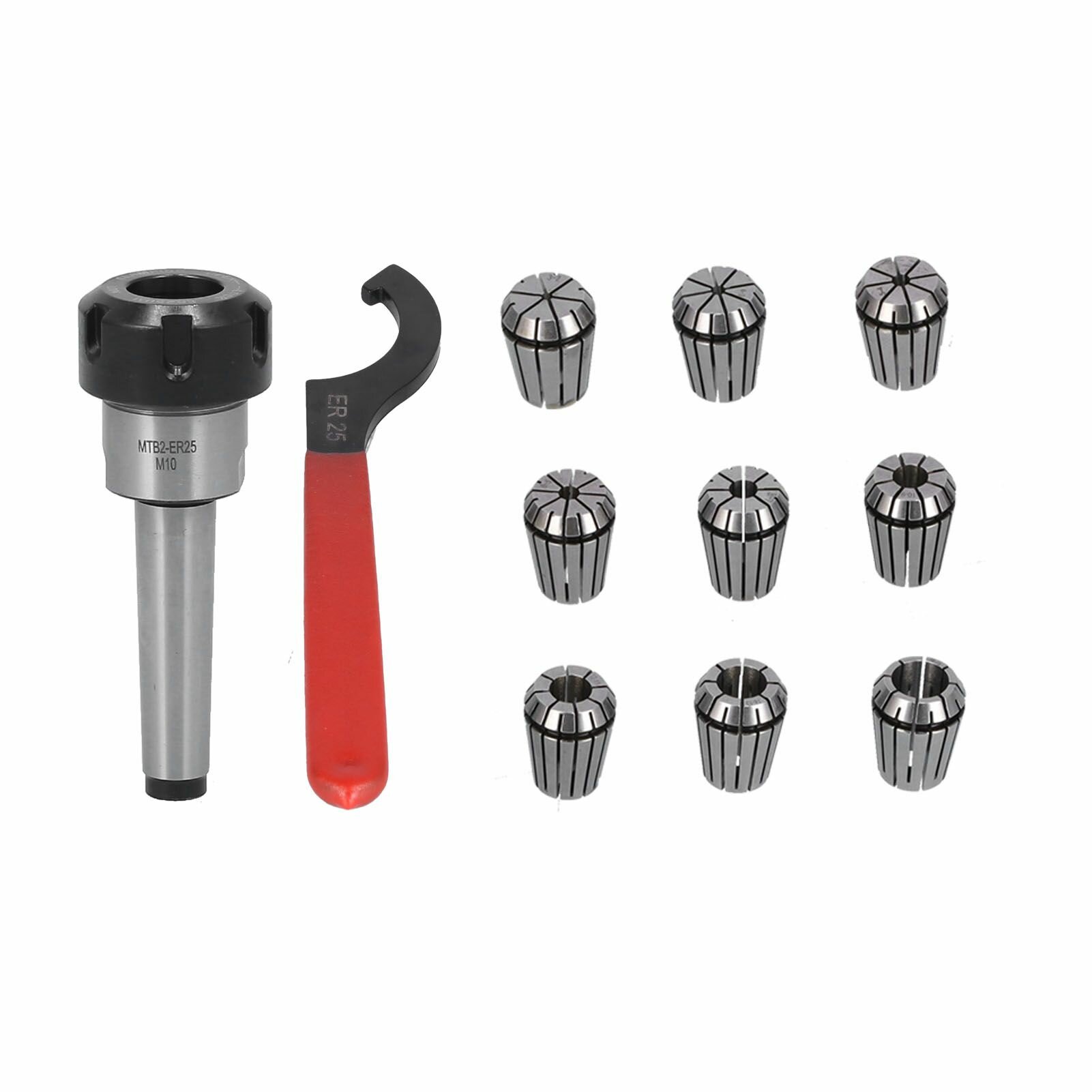 Пружинные зажимы ER25 Конус Морзе Соединительный вал Цанговый патрон Держатель Морзе Гаечный ключ Набор пружинных цангMTB2-ER25-M10