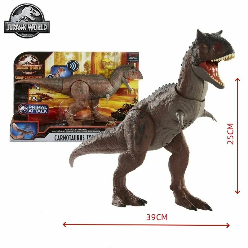 Фигурка динозавра Карнотавра Торо из лагеря Мира юрского периода мелового периода Control N Conquer с функцией атаки, звуками и аксессуарами GNL07