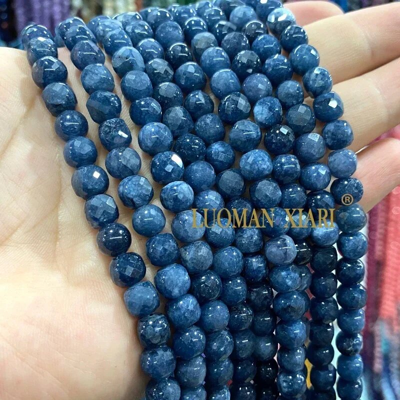 Бусины из синего халцедона LUOMAN XIARI Темно-синий, 7-8mm 44-46pcs, dark blue