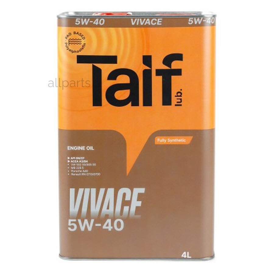 TAIF 211026 TAIF Масло моторное VIVACE 5W-40, 4L API SN/CF, MB- 229.5, VW 502 00/505 00