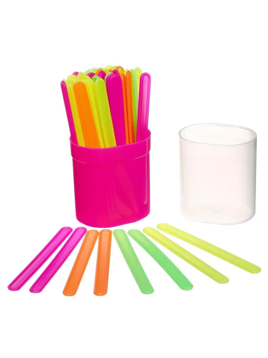 Счетные палочки 50 штук в пенале "Фонарики", неоновые