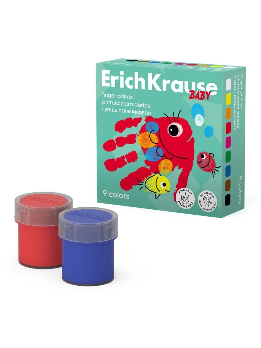 Гуашь пальчиковая , 9 цветов х 20 мл, "Baby", с Алоэ Вера