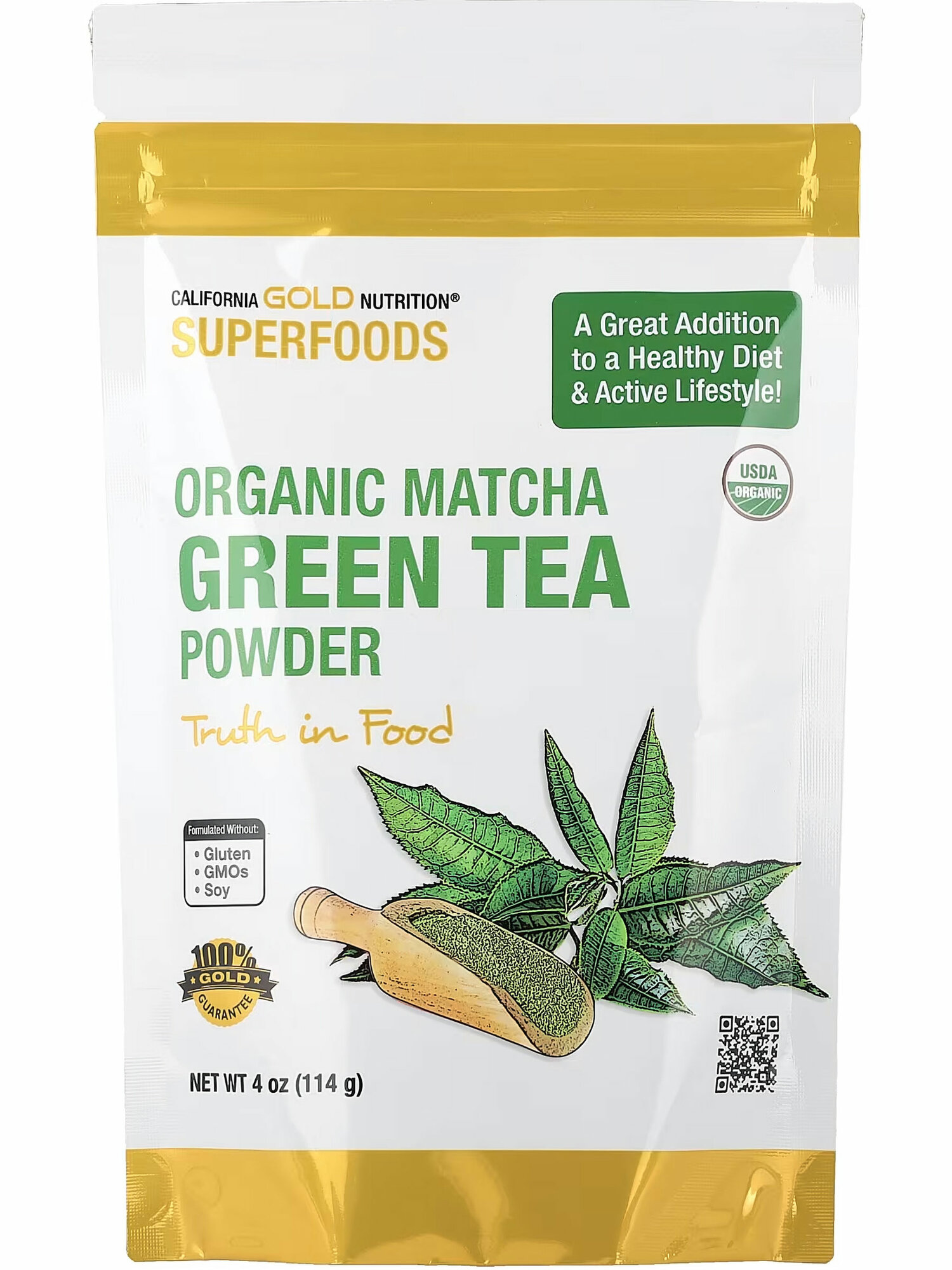 Растворимый зеленый чай матча California Gold Nutrition Matcha Green Tea, 114 гр