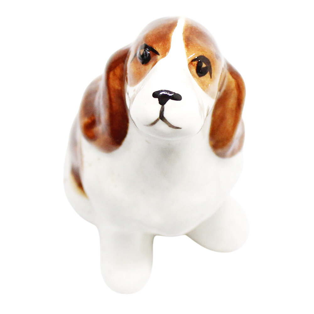 Фарфоровая фигурка ручной работы "Собака Спаниель" рыже-белый, (Цветная роспись)